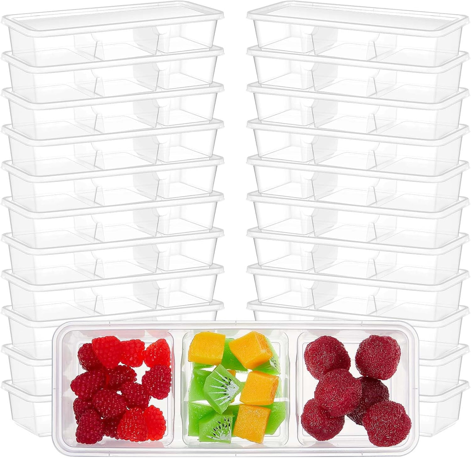 10 Pack 17 oz Clear Small Meal Prep Containers 3 Compartments with Lids ...