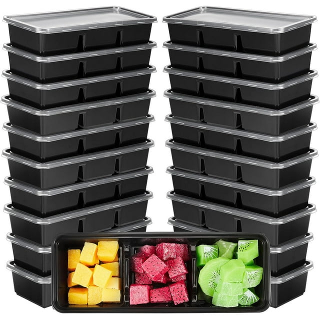 10 Pack 17 oz Small Meal Prep Containers 3 Compartments with Lids ...