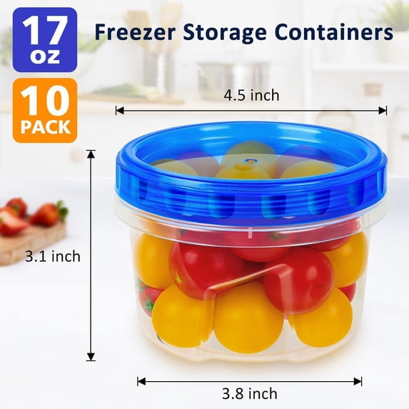 10 Pack 17oz Reusable Freezer Storage Containers with Airtight Twist ...