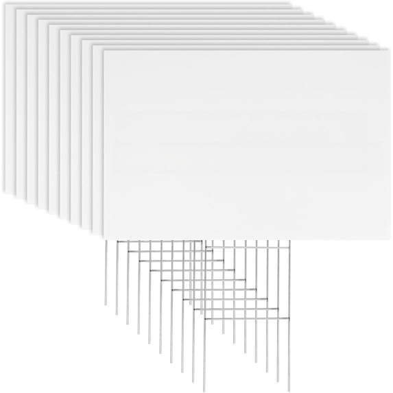 10 Pack 18 x 12 Inches White Corrugated Plastic Yard Sign with Metal ...
