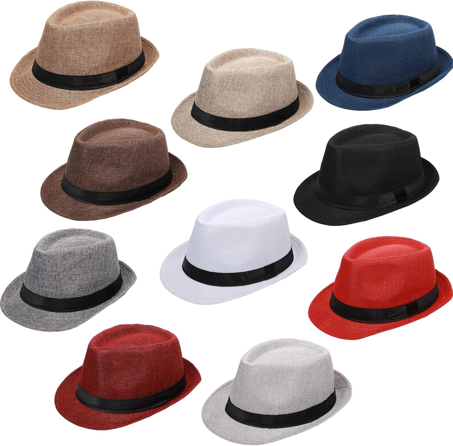 10 Pack 1920s Fedora Hats for Men Short Brim Sun Panama Hats for Men ...