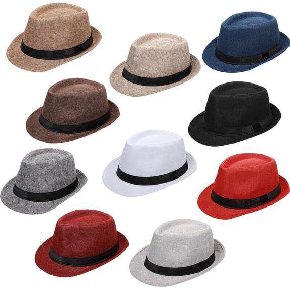 10 Pack 1920s Fedora Hats for Men Short Brim Sun Panama Hats for Men ...