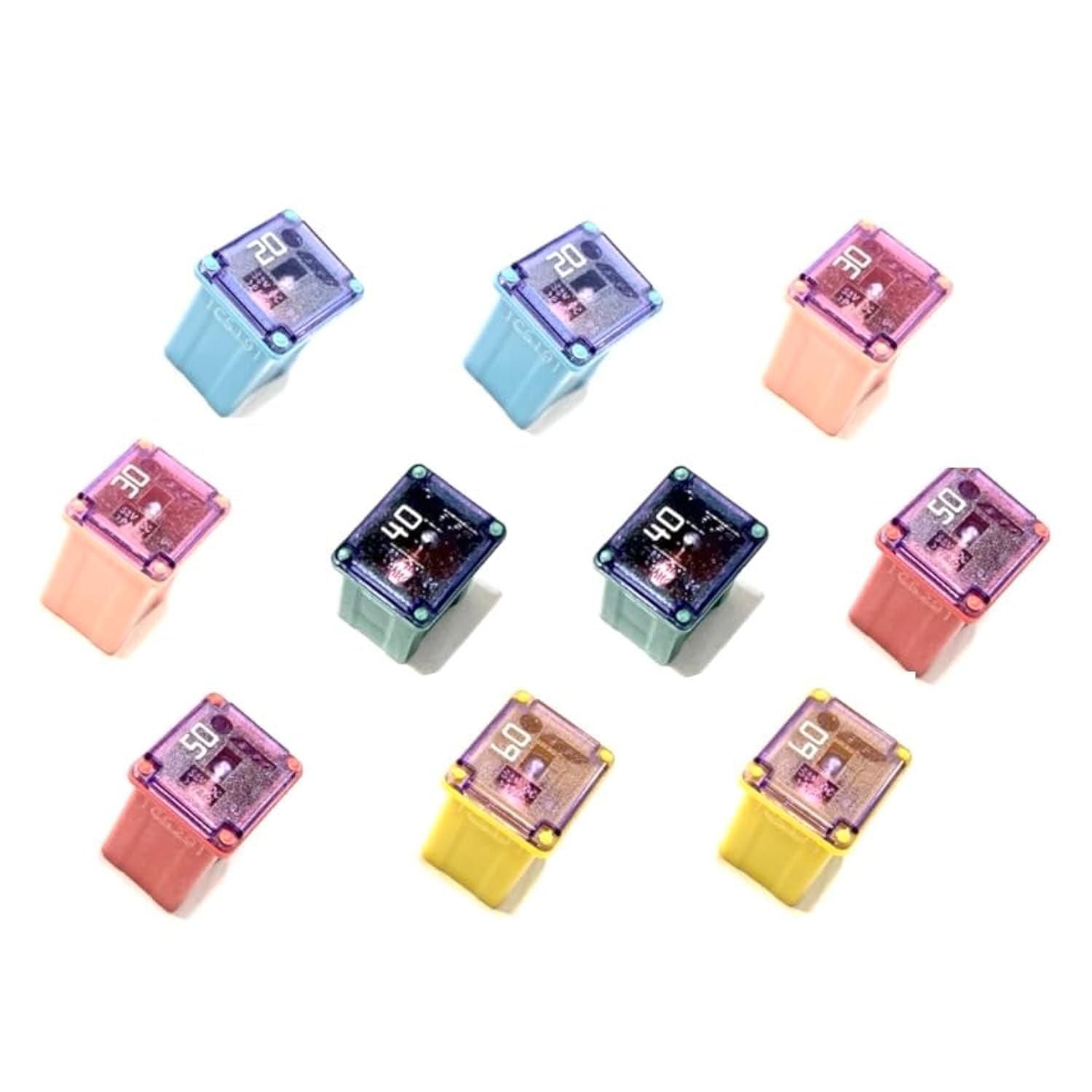 EDS Mini J Case Fuses Set, 10 Pack, 20A 30A 40A 50A 60A, Low Profile ...
