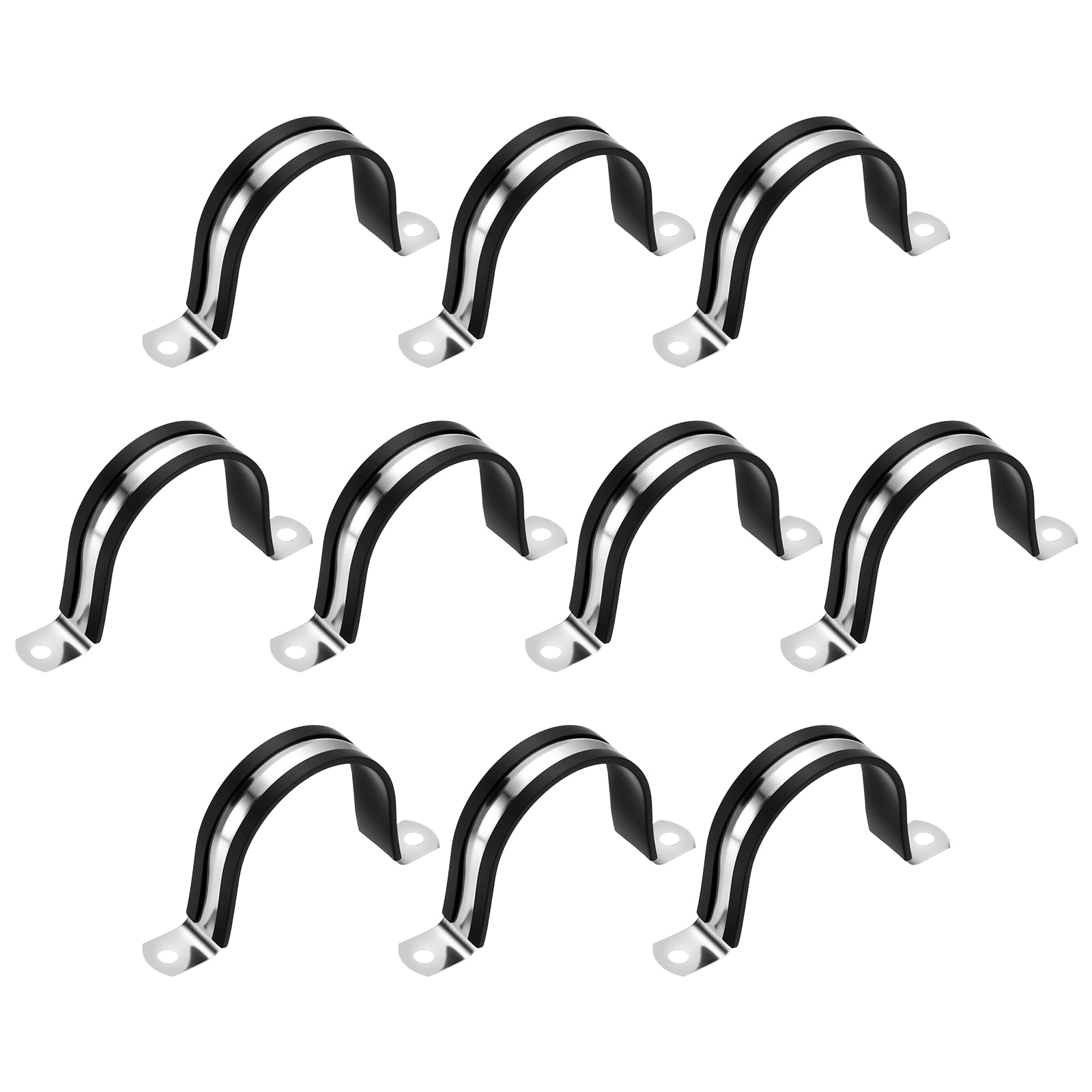 10 Pack 2-3/8" (60mm) Stainless Steel Two Hole U Bracket Clamp, Rubber ...