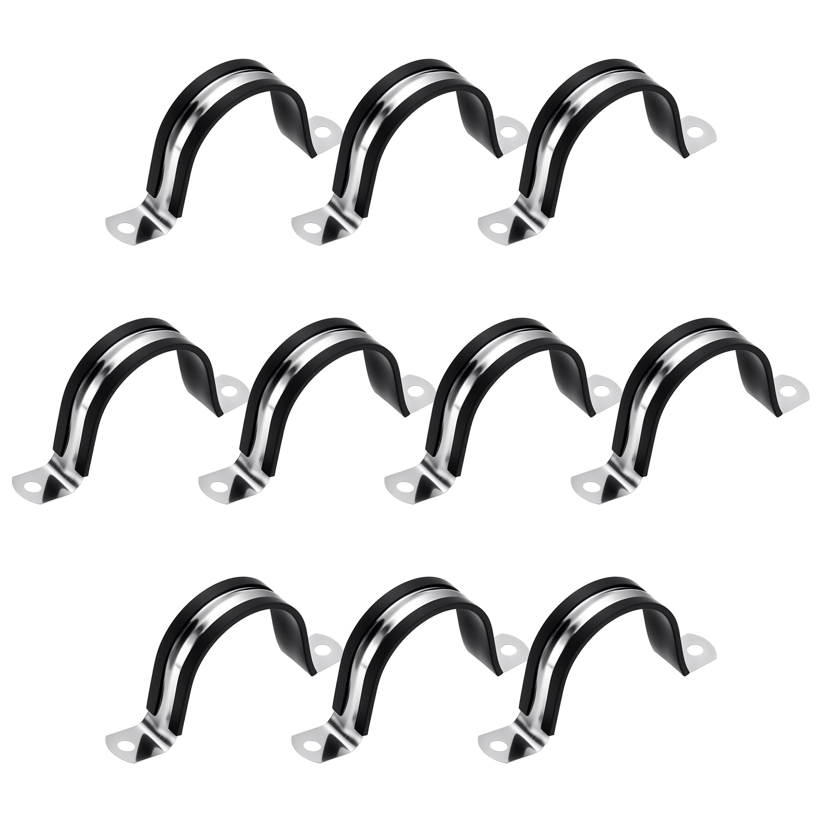 10 Pack 2" (50mm) Stainless Steel Two Hole U Bracket Clamp, Rubber ...
