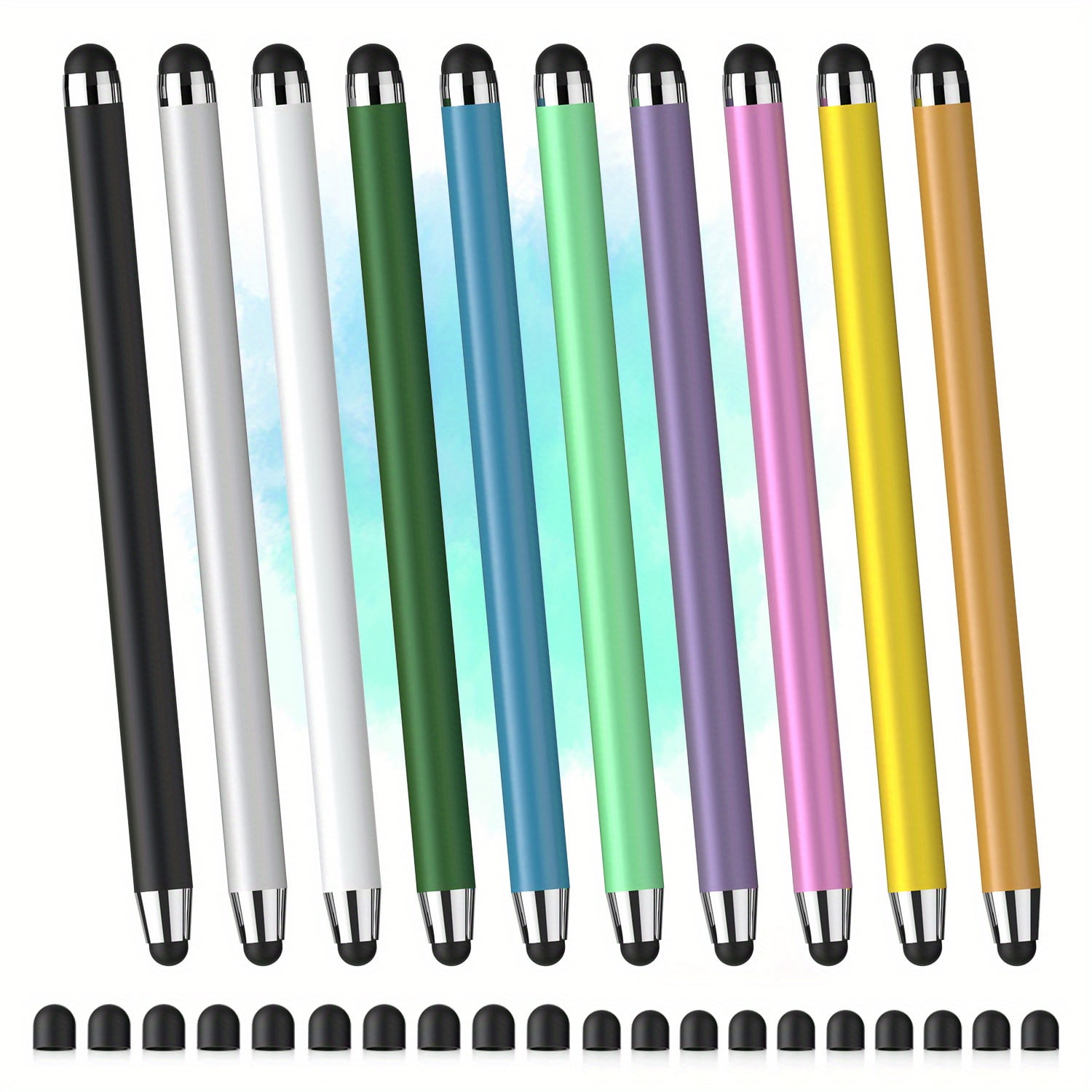 10-Pack 2-in-1 Stylus Pens for iPad/iPhone/Android - Includes 20 Replaceable Tips, Universal ...