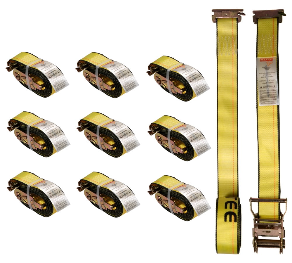 10 Pack 2'' x 12' E Track Ratchet Straps with Spring E-Fittings, 4000 lbs - Yellow Heavy Duty ...