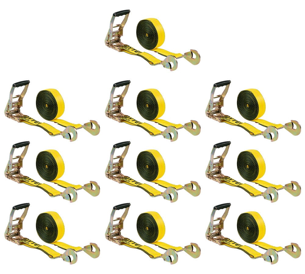 10 Pack 2" x 15' Ratchet Straps w/ Twisted Snap Hooks - 3,333 lbs WLL ...