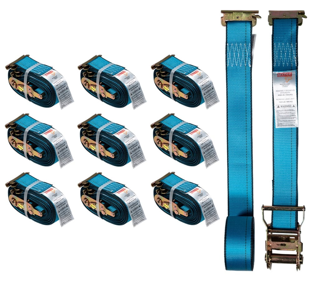 (10 Pack) 2'' x 20' E Track Straps w/ Spring E-Fittings - Blue Ratchet ...