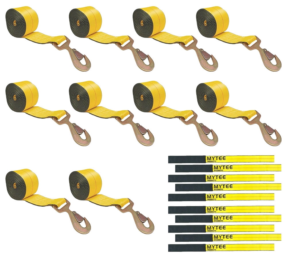 (10 Pack) 2" x 27' Winch Straps with Flat Snap Hook & (10Pcs) Cordura ...