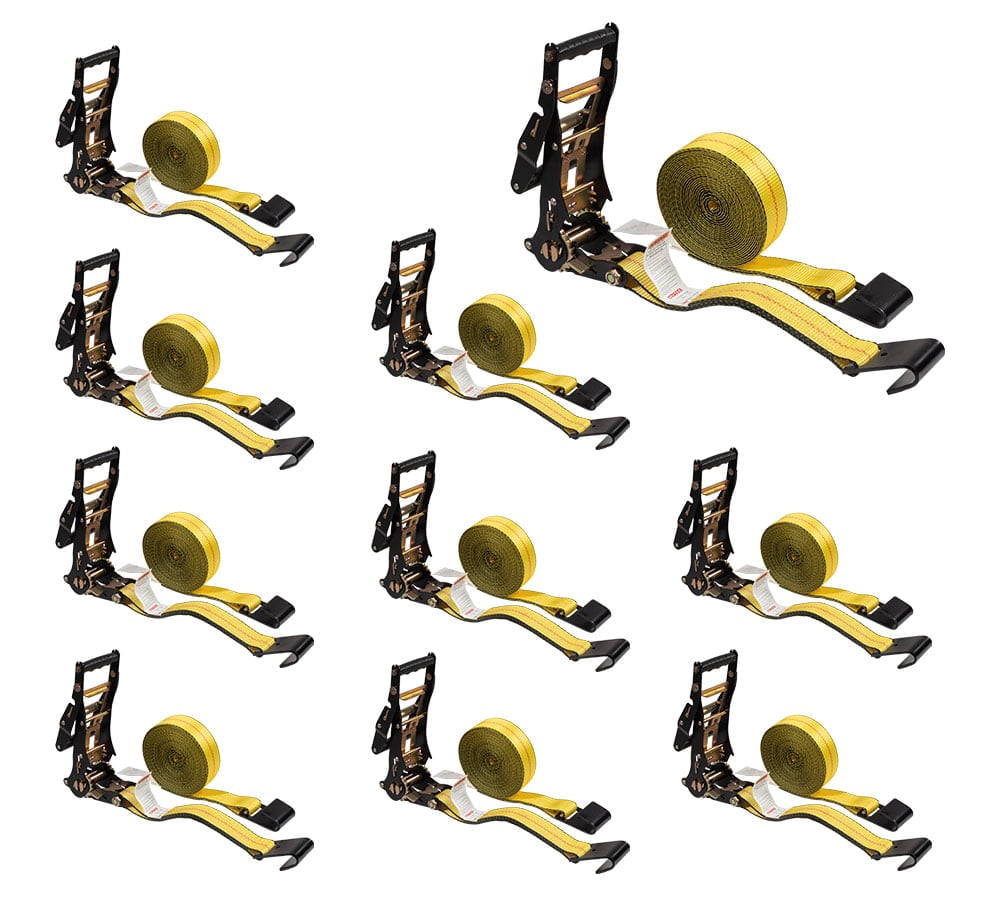 10 Pack 2"x30' Ratchet Tie-Down Straps with Flat Hooks - 10,000 Lbs ...