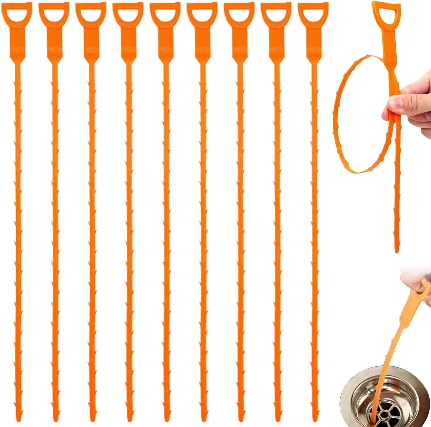 10 Pack 20 Inch Drain Snake Flexible Hair Drain Clog Remover Snake ...