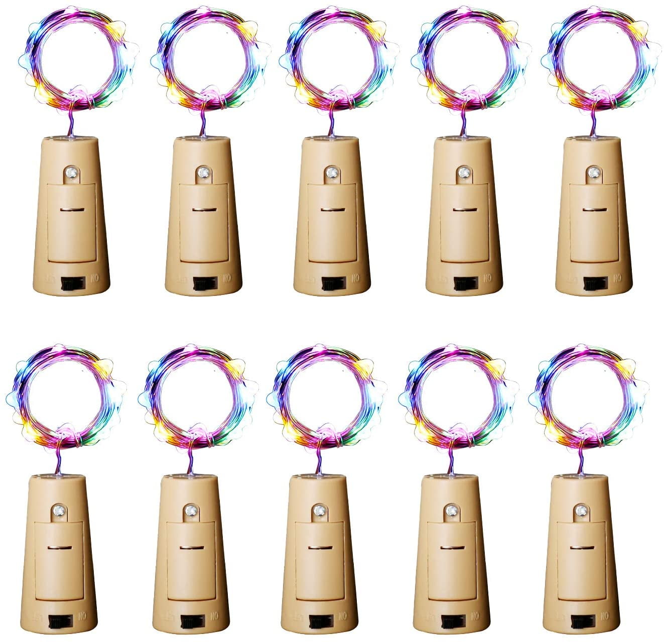 10 Pack 20 LED Wine Bottle Lights with Cork, 6.5ft Silver Wire Cork ...