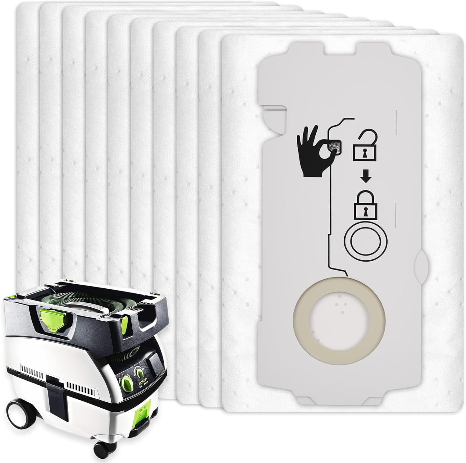 10 Pack 204308 Vacuum Bags for Festool CT Mini CT MIDI Yom 2019 onwards ...
