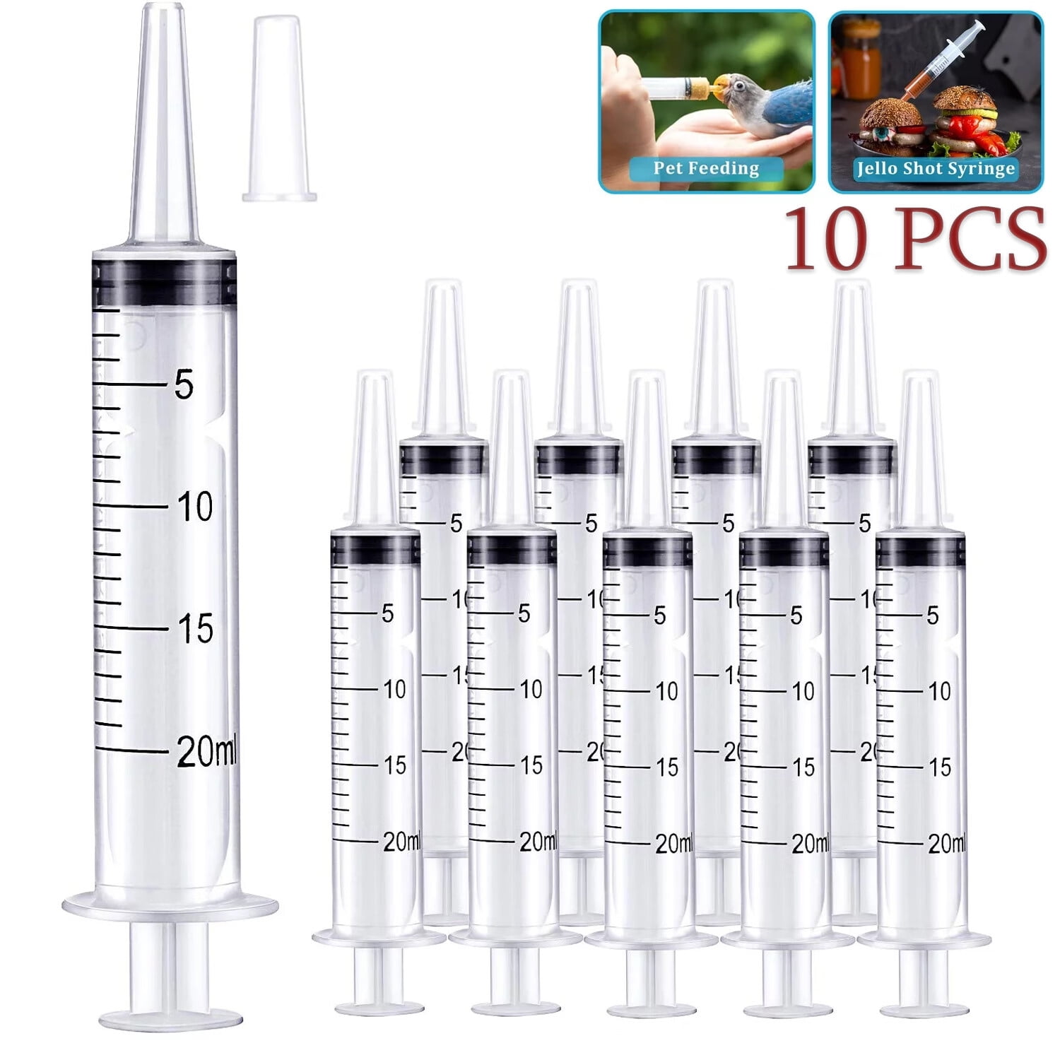 10 Pack 20ml Large Plastic Syringe, Liquid Measuring Syringes Without ...