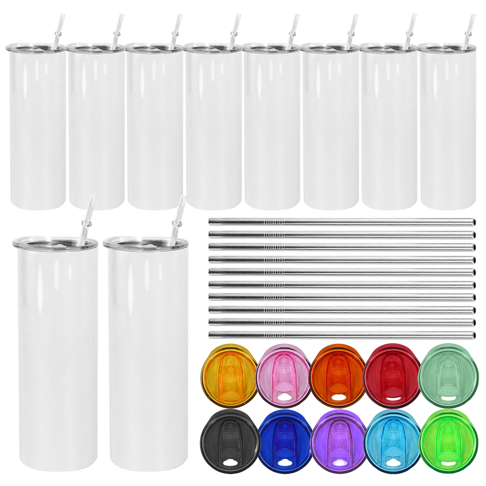 10 Pack 20oz Sublimation Tumbler Blanks with Color & Clear Lids and ...