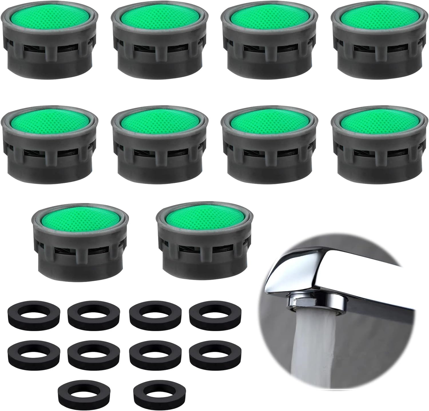 10 Pack 21MM Faucet Filter with 10 Piece Gasket, Water Tap Inserts ...