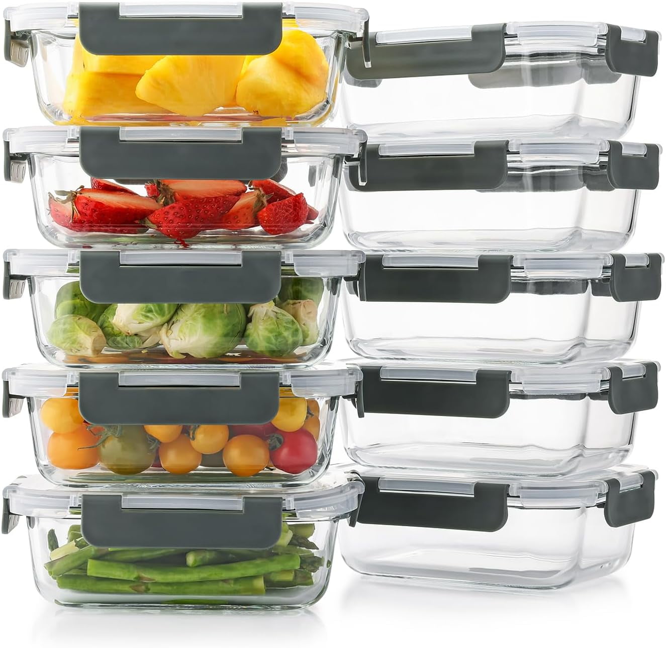 10 Pack 22 Oz Glass Meal Prep Containers with Lids, Reusable Glass Food ...