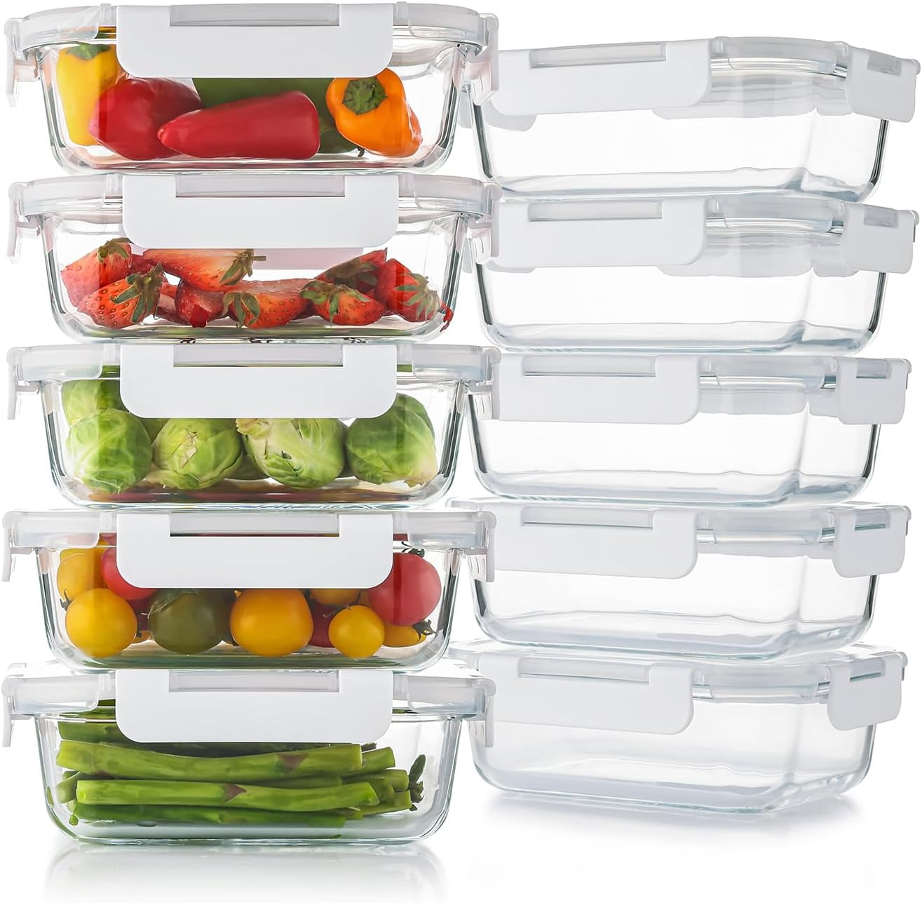 10 Pack 22 Oz Glass Meal Prep Containers with Lids, Reusable Glass Food ...