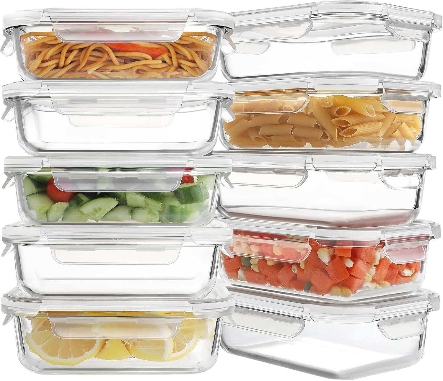 10 packs of 22 ounce glass meal preparation containers, covered food ...