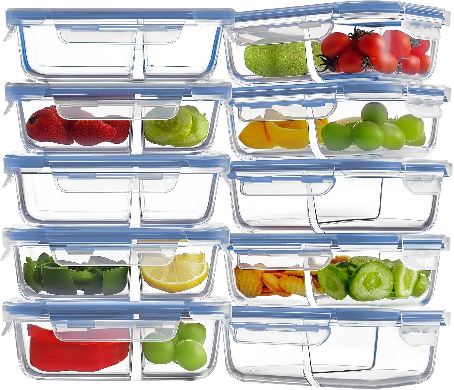 10 Pack 24oz Glass Meal Prep Containers 2 Compartment, Food Storage ...