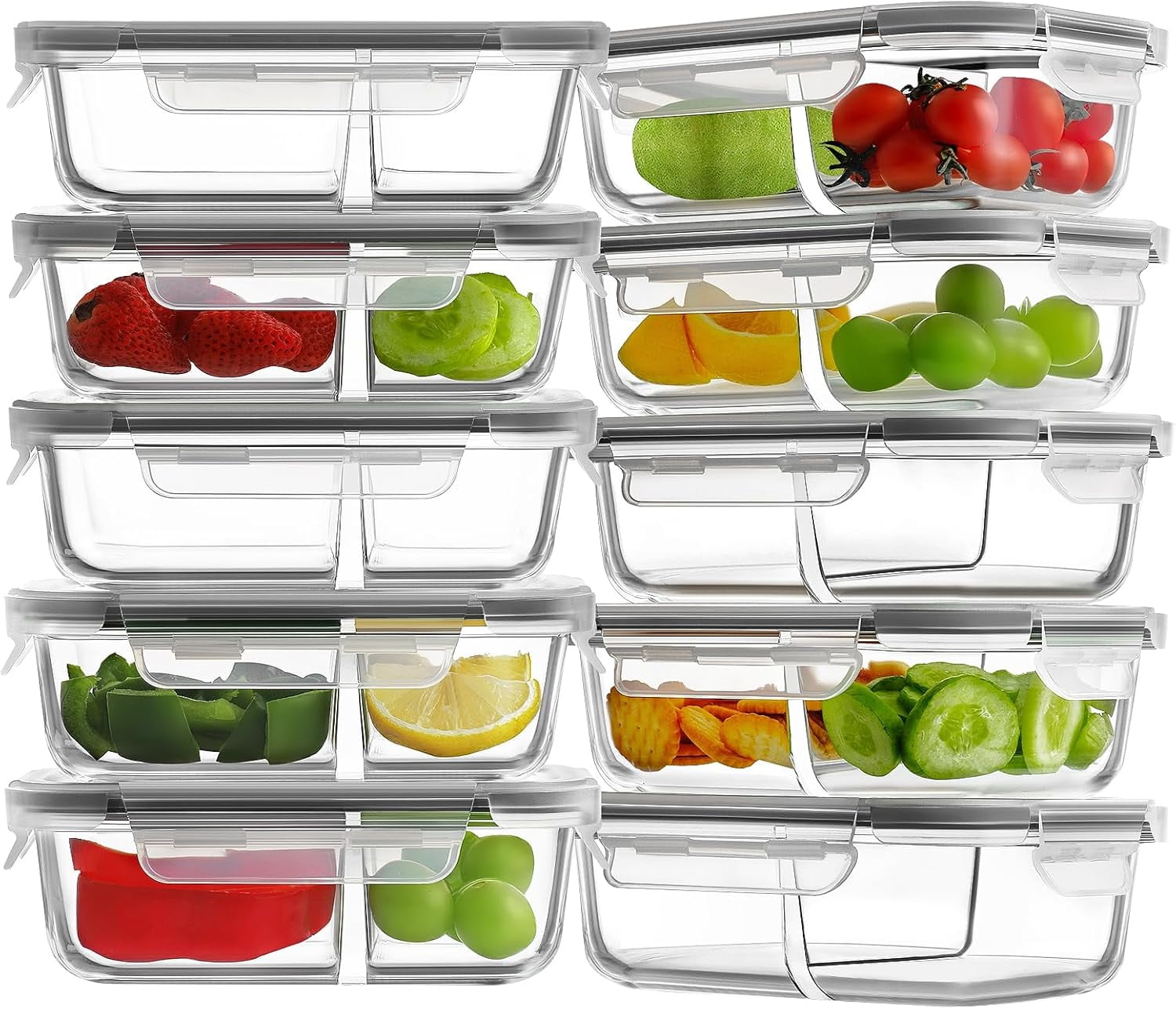 10 Pack 24oz Glass Meal Prep Containers 2 Compartment, Glass Food ...