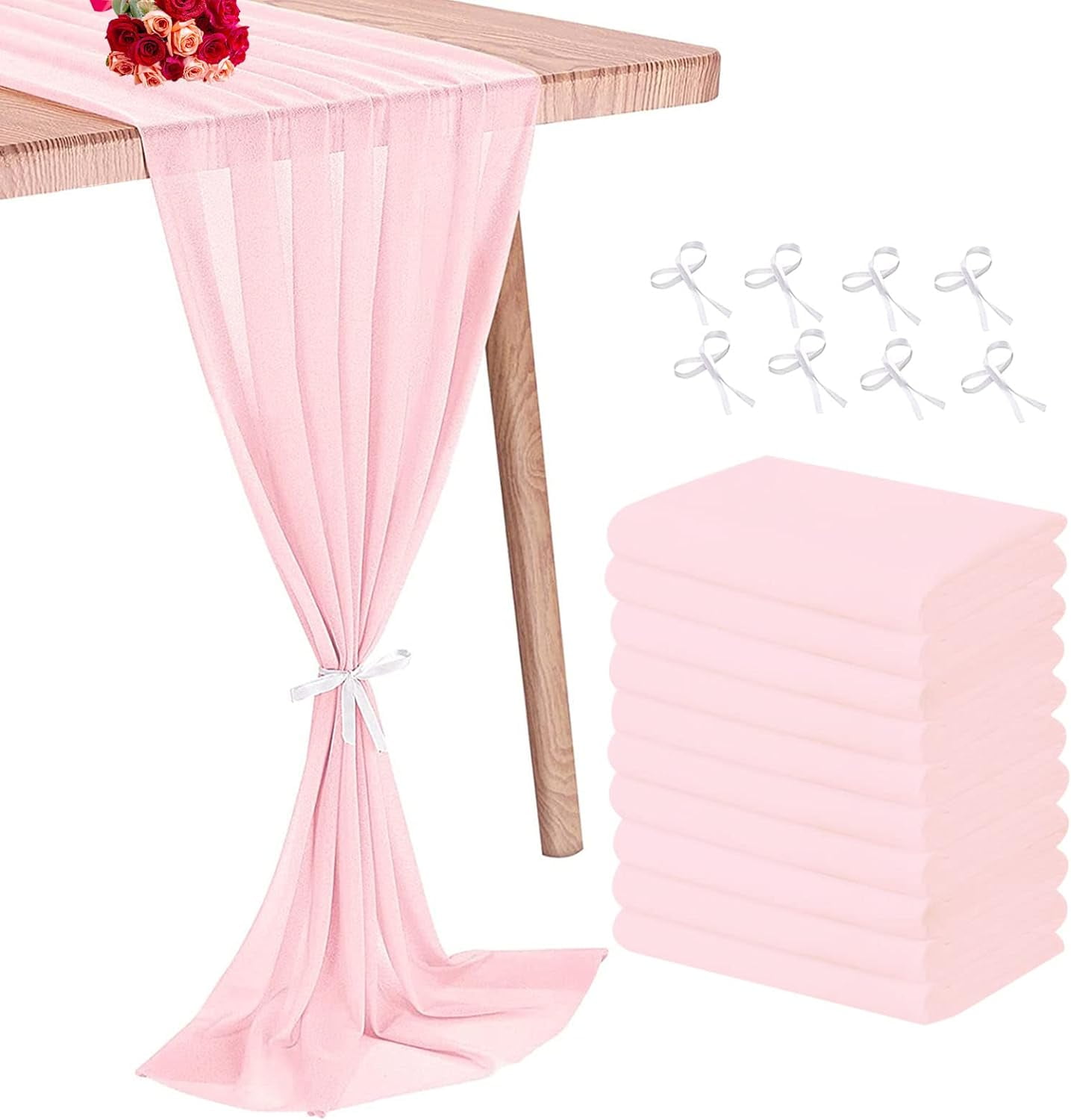 10 Pack 29x120 Inches Wedding Table Runner 10ft Pink Chiffon Table ...