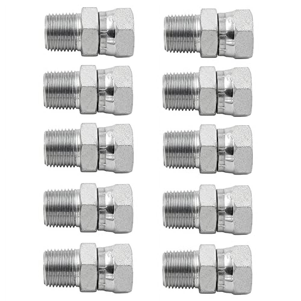 (10-Pack) 3/4" NPTF Male x 1/2" NPSM Female Swivel Hydraulic Steel Pipe Fitting Adapter | 1404 ...