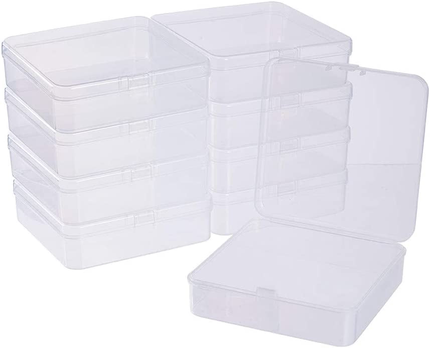 10 Pack 3.74x3.74x1.18 Square Clear Plastic Bead Storage Containers Box ...