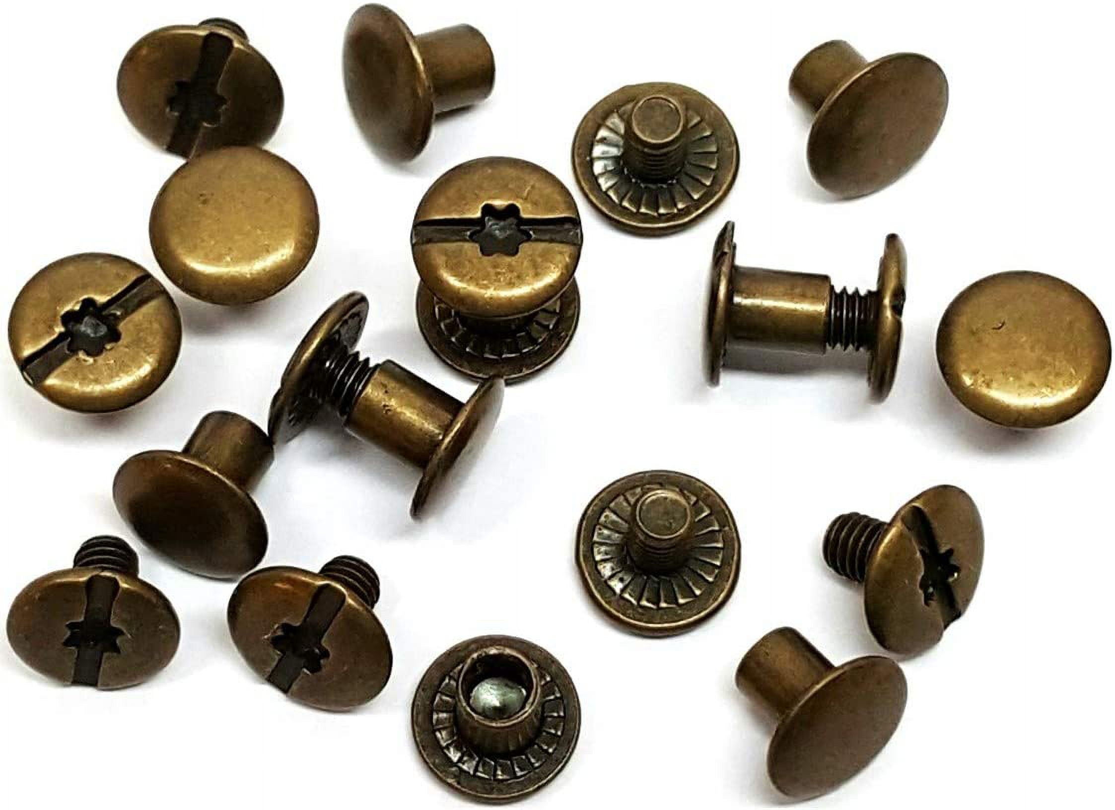 10 Pack 3/8″ Antiqued Brass Chicago Screws with Grips - Leather ...