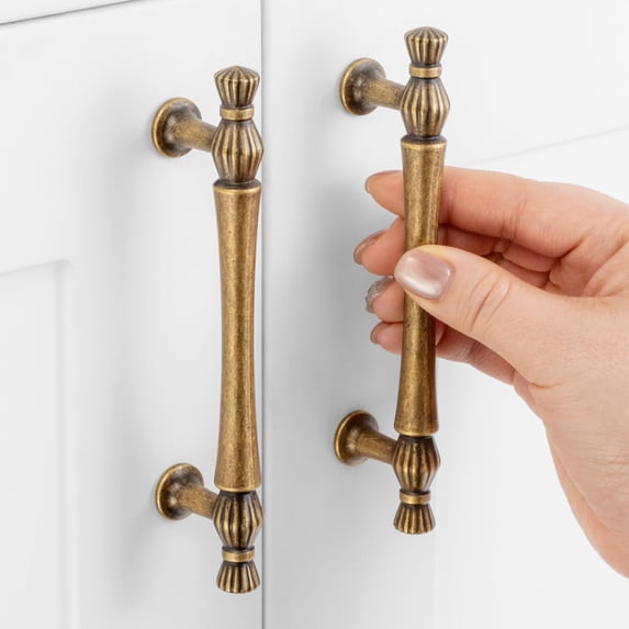 10 Pack 3 Inch Hole Centers, Antique Brass Cabinet Pulls Vintage Brass ...