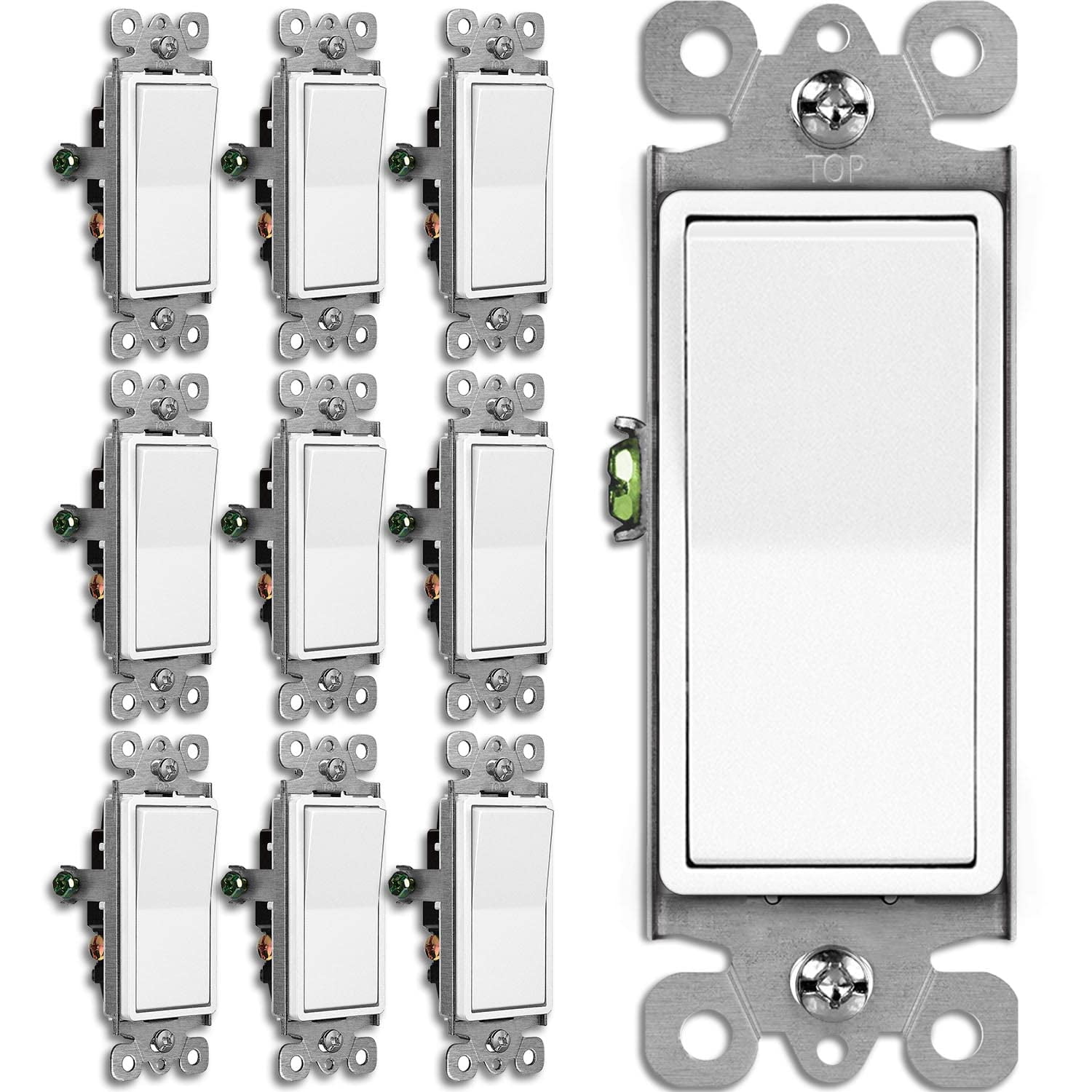 10 Pack 3-Way Decorator Light Switch, 15A 120/277V, Single Pole or ...