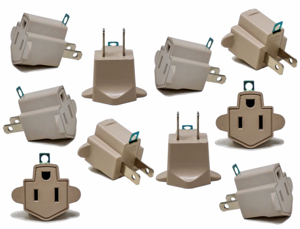 10 Pack 3 to 2 prong AC Polarized Grounding AC Power Plug Adapter ETL ...