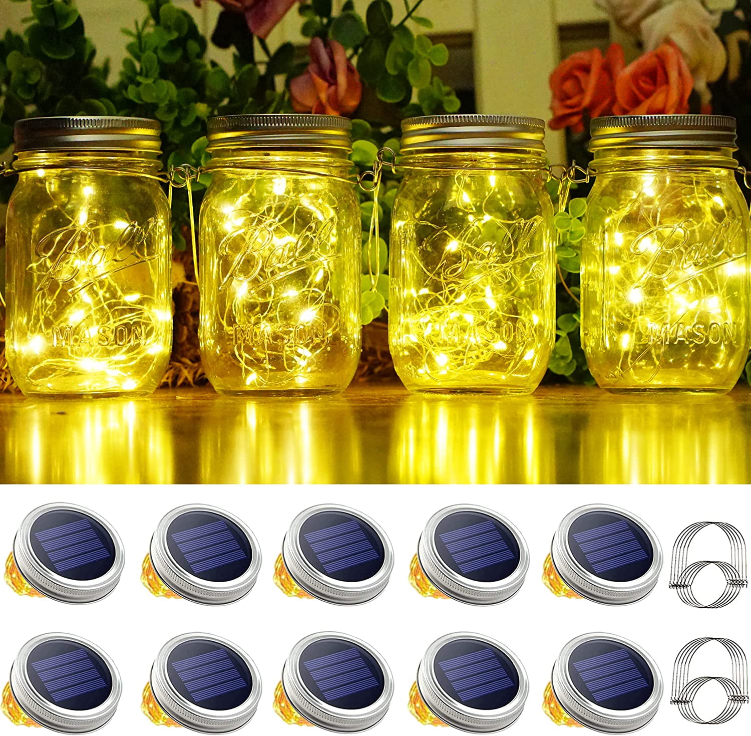 10 Pack 30 LED Solar Mason Jar Lid String Lights,Fairy Lights Including ...
