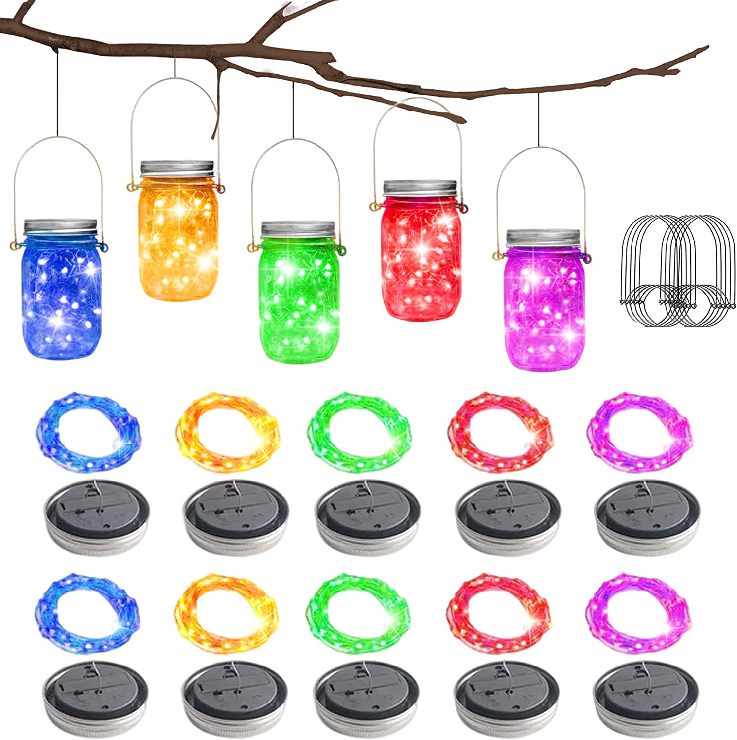 10 Pack 30 LED Solar Mason Jar Lid String Lights,Fairy Lights String ...