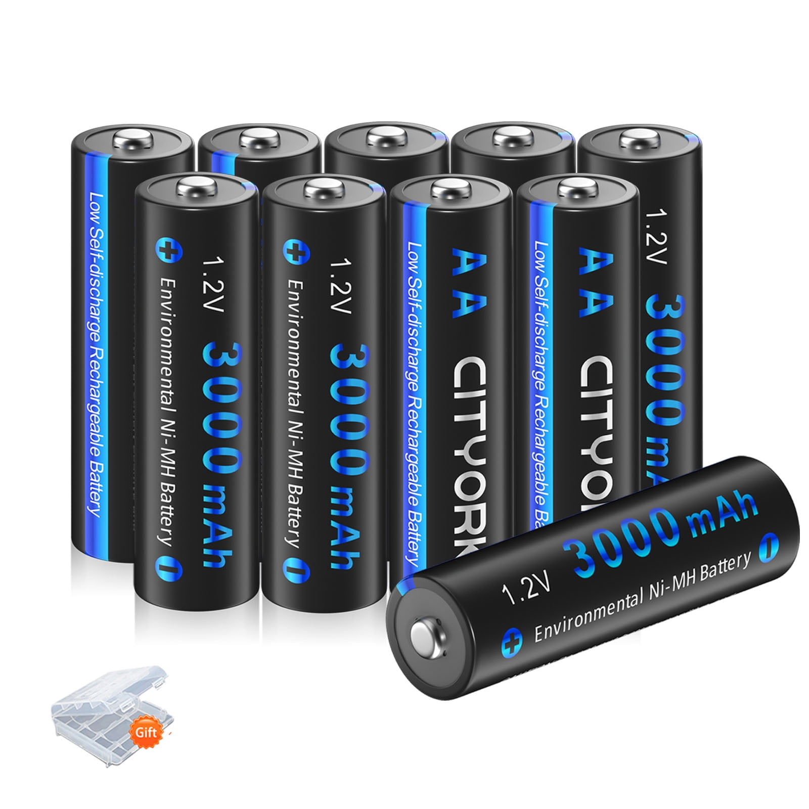 10 Pack 3000mAh AA Batteries 1.2V Ni-MH High Capacity AA Rechargeable ...