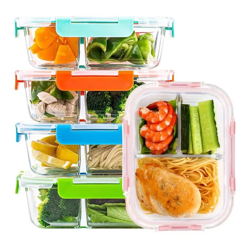 10 Pack 34oz 3-Compartment Glass Food Storage Containers (5 Bowls+5 ...