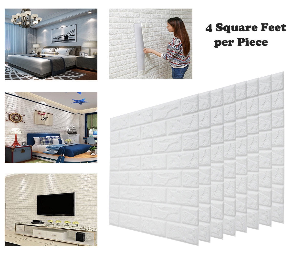 10 Pack 3D Brick Wallpaper 24"x24" Faux Brick Textured Effect ...