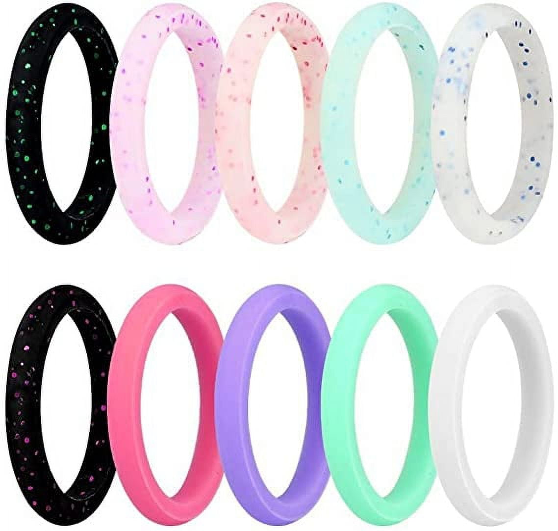 10 Pack 3MM Wave Pattern Silicone Wedding Rings for Womens Thin ...