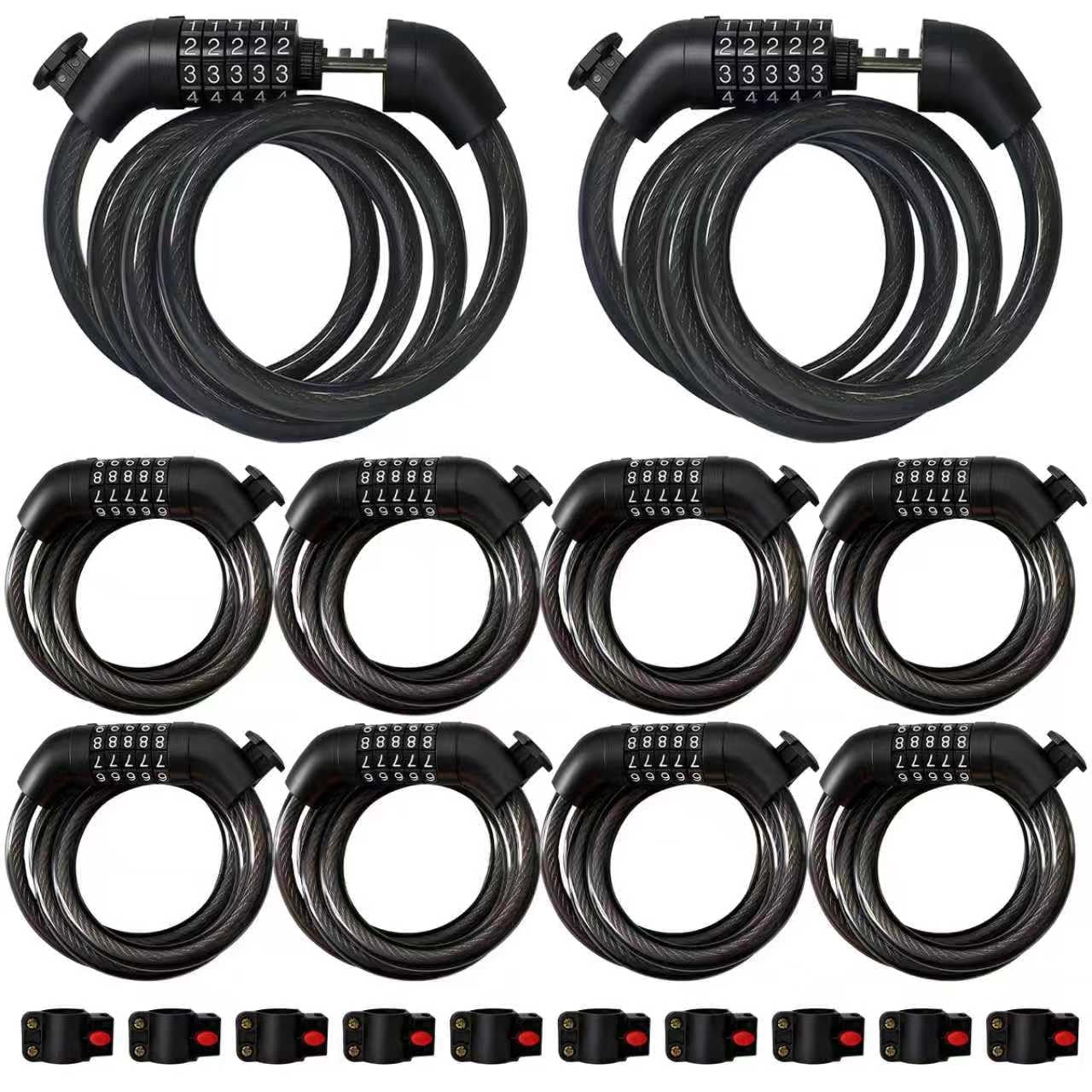 10-Pack 43.3inch Heavy-Duty 5-Digit Resettable Steel Cable Lock Set – Coiling Bike Lock for ...