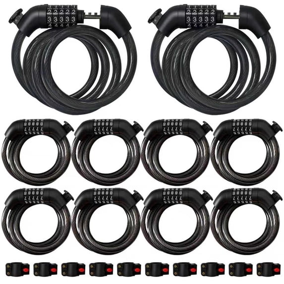 10-Pack 43.3inch Heavy-Duty 5-Digit Resettable Steel Cable Lock Set ...