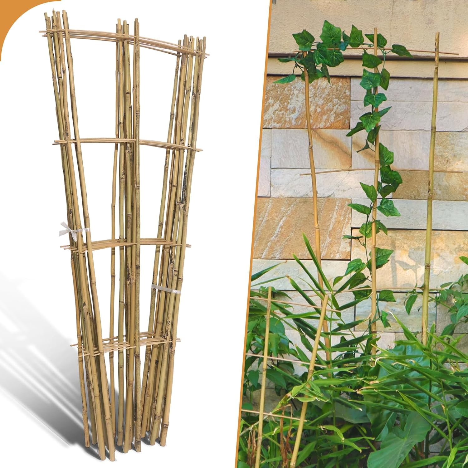 10 Pack 4ft Bamboo Trellis for Climbing Plants-Natural Garden Ladder ...