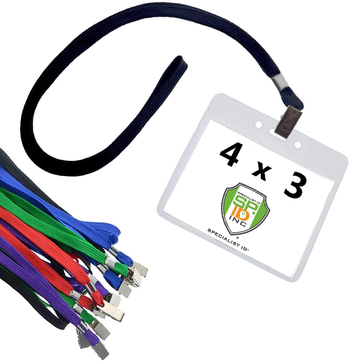 10 Pack - 4x3 Name Badge Holder with Lanyard - Clear Plastic Horizontal ...