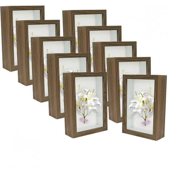 10 Pack 4x6 Shadow Box Frame，HD Glass Wooden Brown Hollow Photo Frame ...