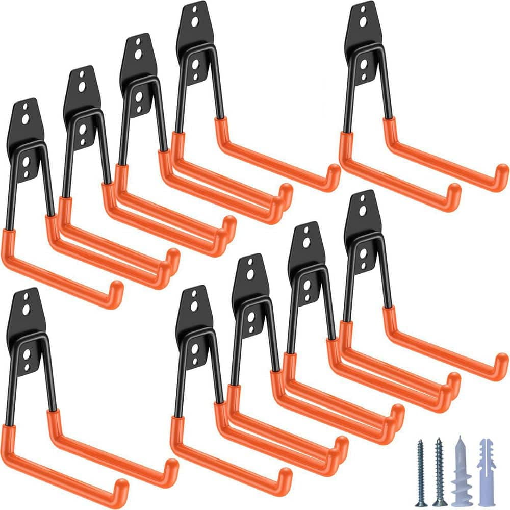 10 Pack 5.1 in. Black Steel Wall Rack with Heavy-Duty Hooks for Garage ...
