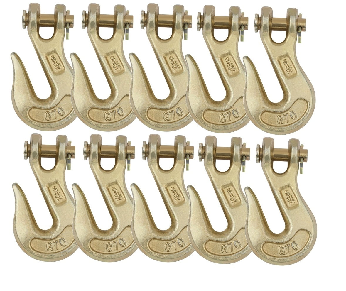 Mytee Products 5/16 Clevis Grab Hooks with Pins, G70, 4700 Lbs WLL, 10 ...