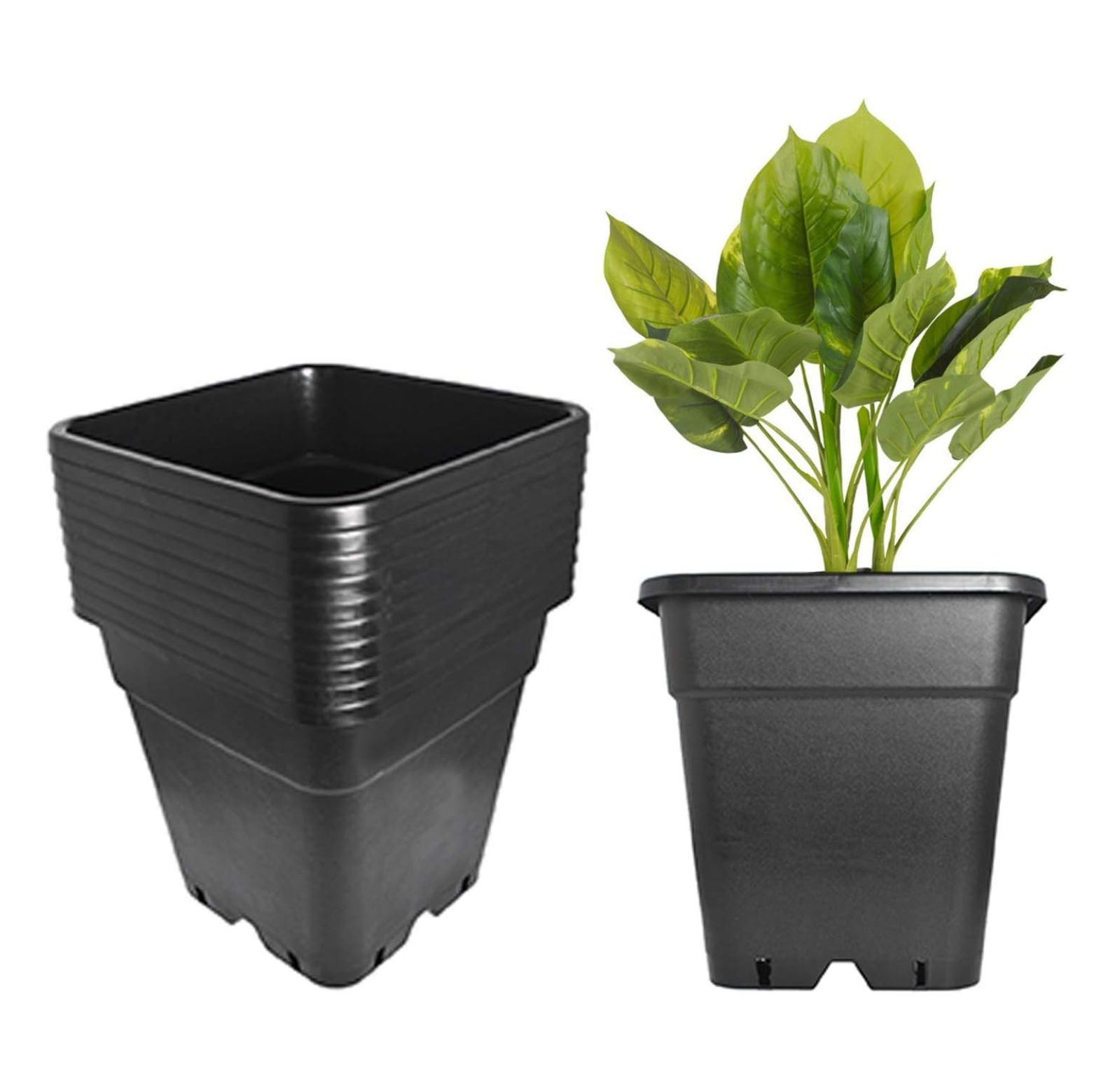 10-Pack 5 Gallon Square Plant Nursery Pot Grow Pots Black Nursery ...