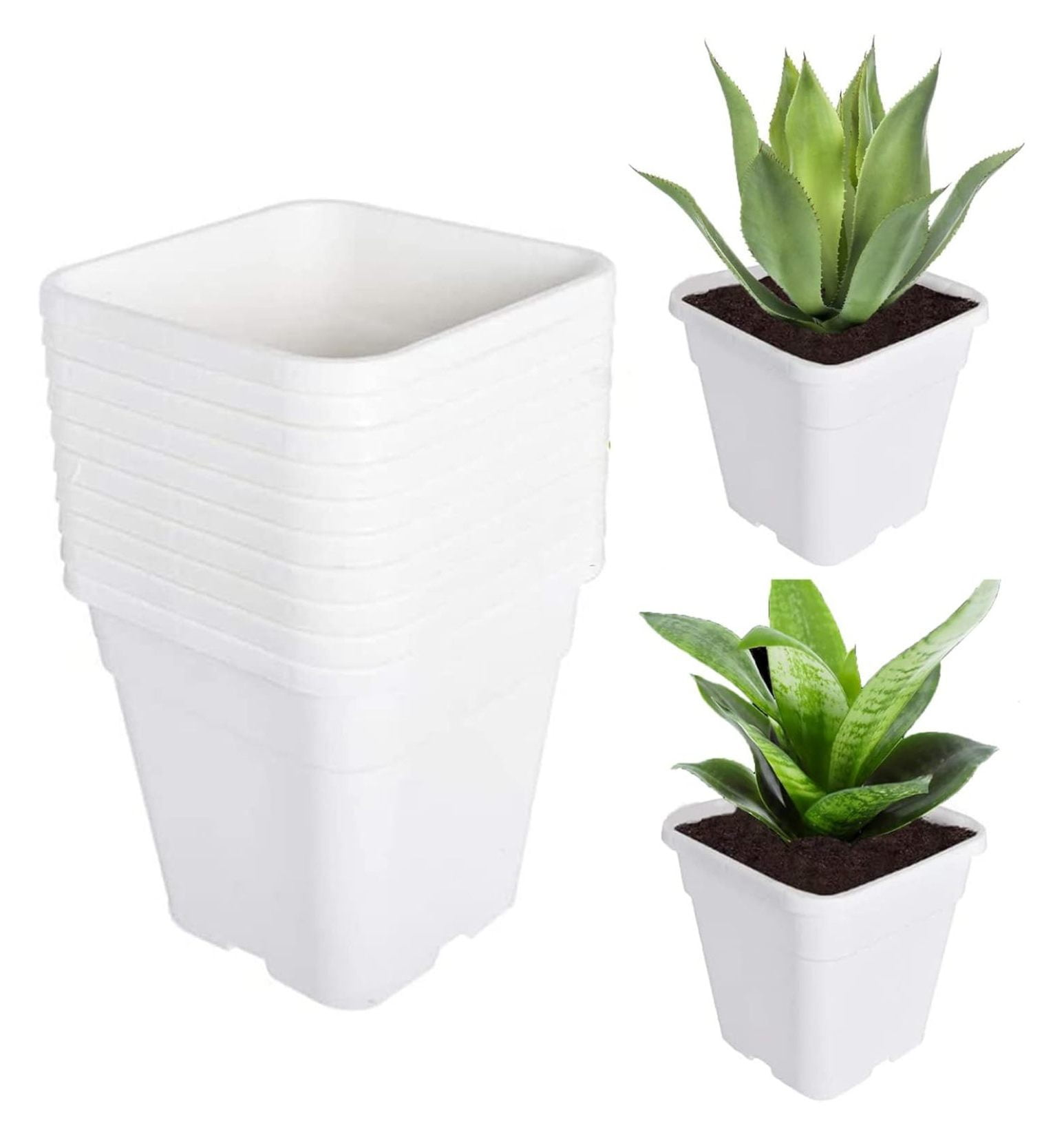 10-Pack 5 Gallon Square Plant Nursery Pot Grow Pots White Nursery ...