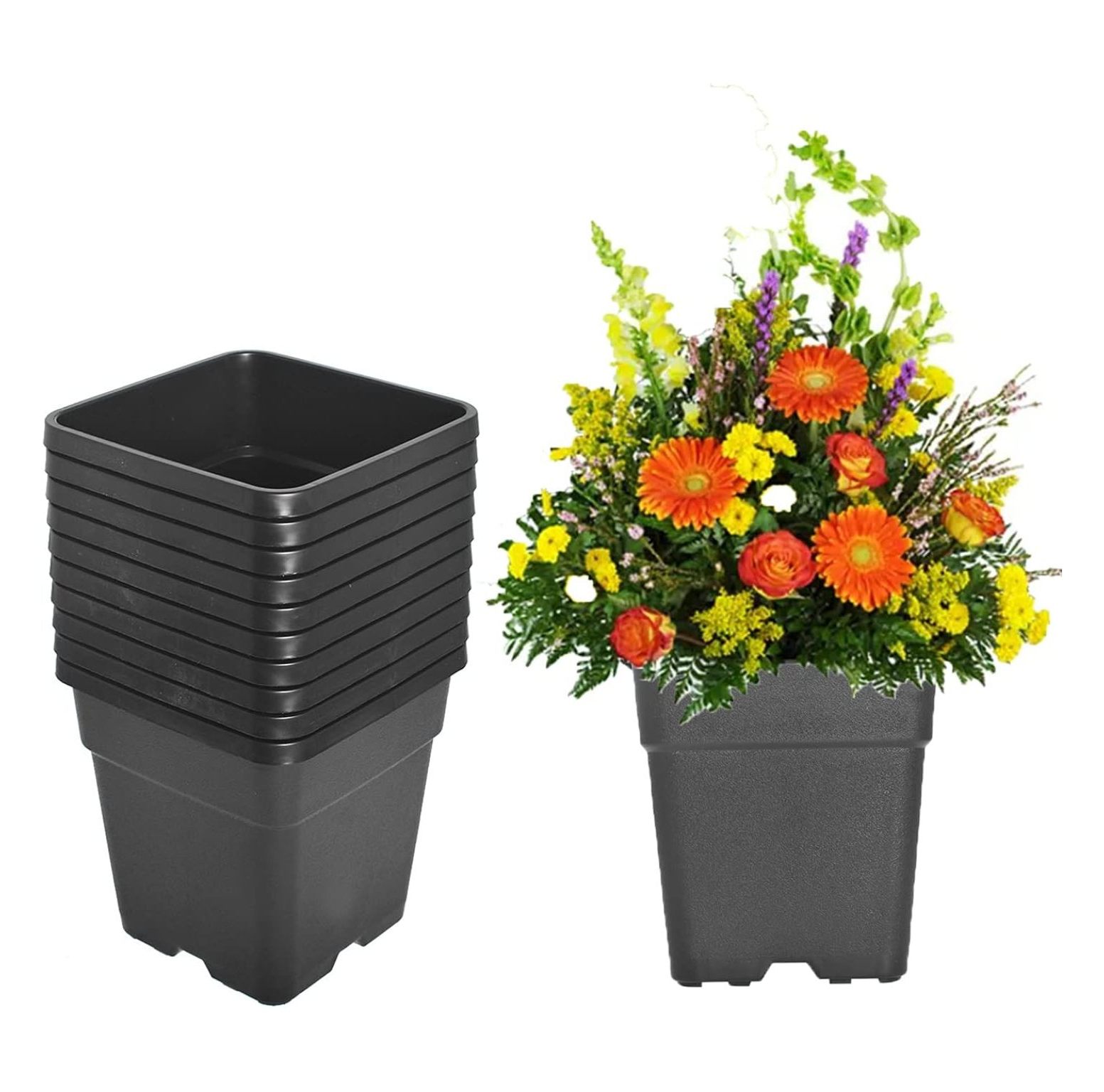 10-Pack 5 Gallon Square Plastic Garden Planter Pots Flower Seedling ...