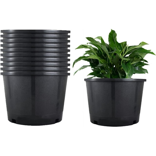 10-Pack 5 Gallon Squat Premium Black Nursery Pot Plant Container Garden ...